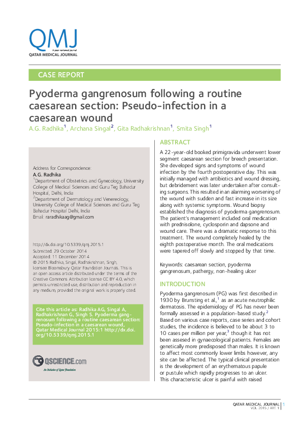 (PDF) Pyoderma gangrenosum following a routine caesarean section ...