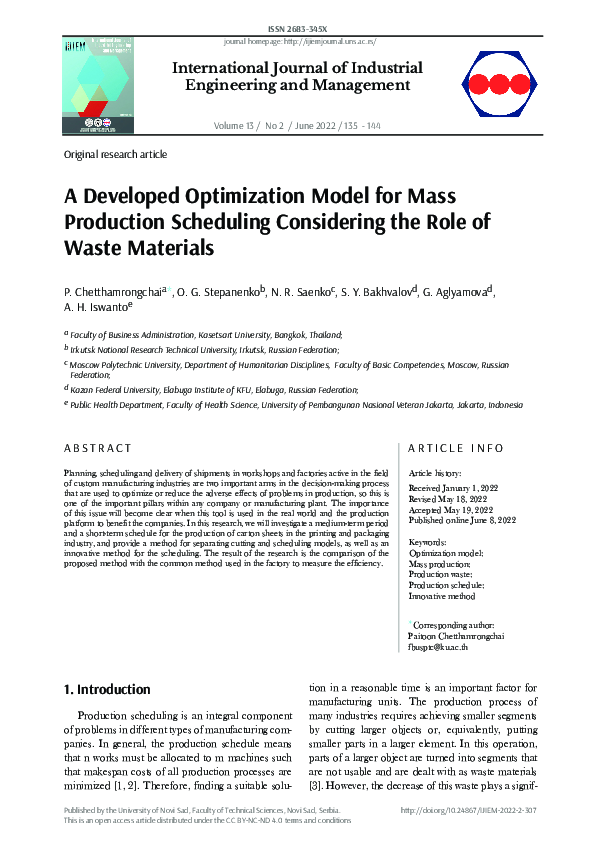 (PDF) A Developed Optimization Model for Mass Production Scheduling ...