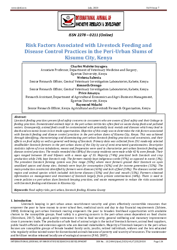 (PDF) Risk Factors Associated with Livestock Feeding and Disease ...