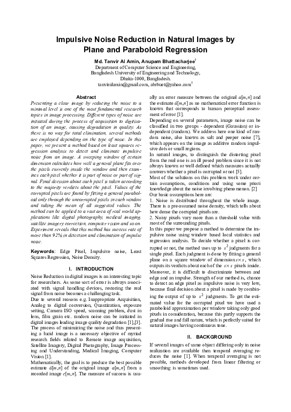 (PDF) Impulsive noise reduction in natural images by plane and paraboloid regression