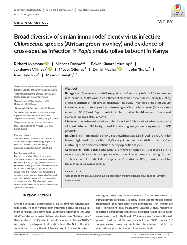 (PDF) Broad diversity of simian immunodeficiency virus infecting ...