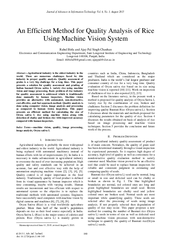 (PDF) An Efficient Method for Quality Analysis of Rice Using Machine ...