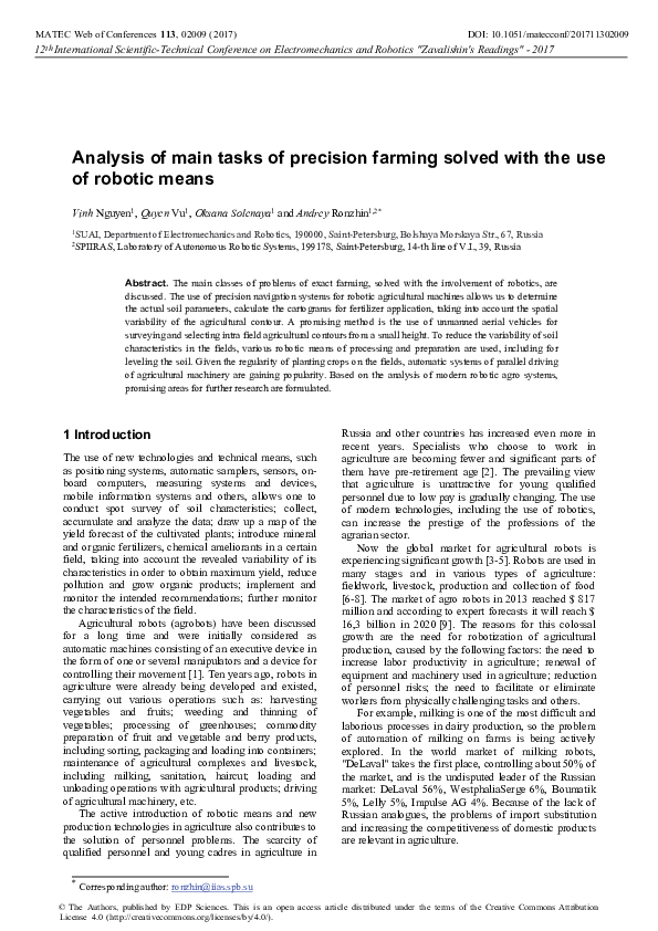 (PDF) Analysis of main tasks of precision farming solved with the use ...