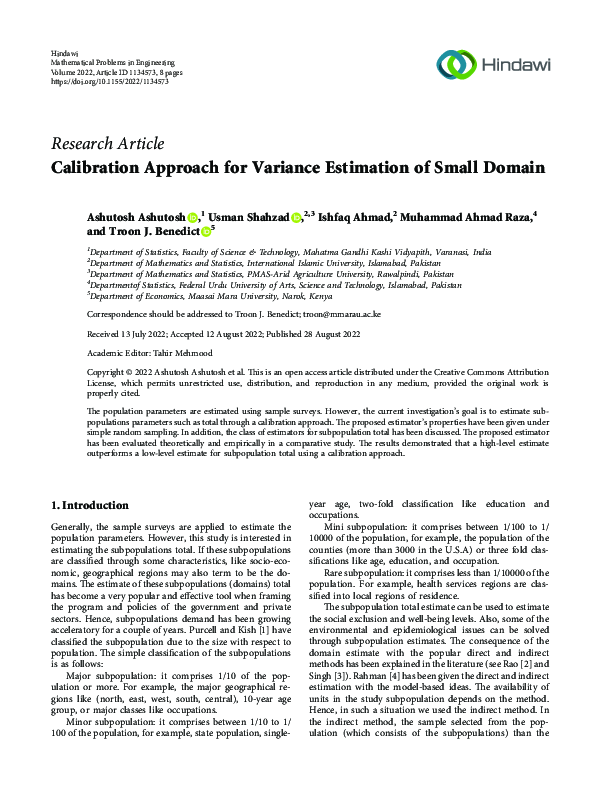 (PDF) Calibration Approach for Variance Estimation of Small Domain