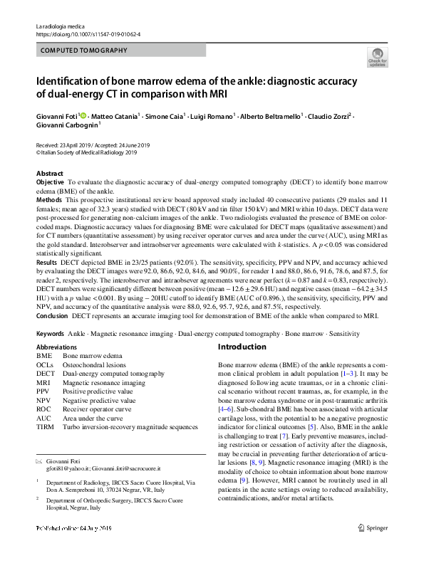 (PDF) Identification of bone marrow edema of the ankle: diagnostic ... (PDF) Identification of bone marrow edema of the ankle: diagnostic ...