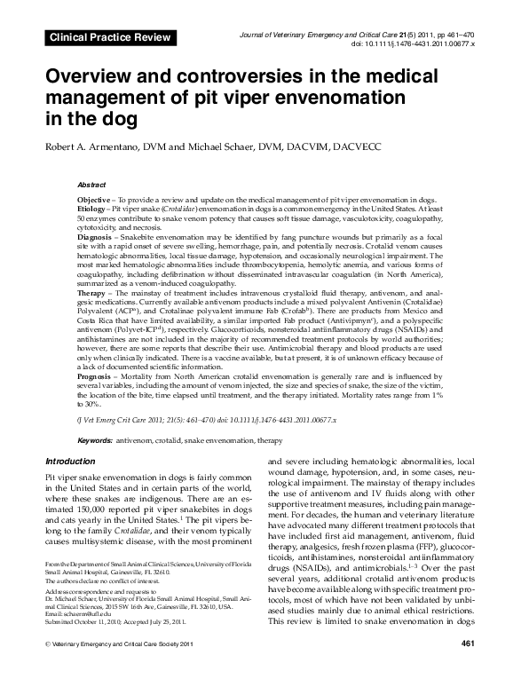 (PDF) Overview and controversies in the medical management of pit viper ...