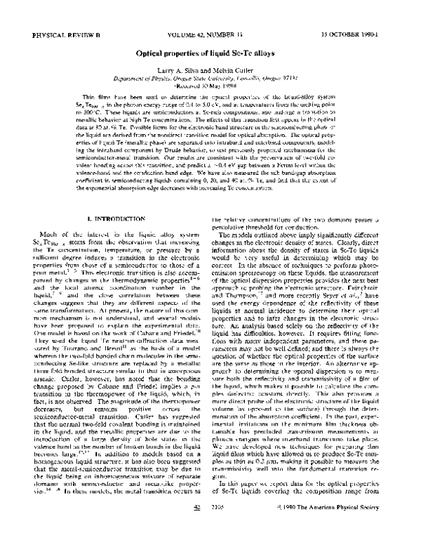 (PDF) Optical properties of liquid Se-Te alloys