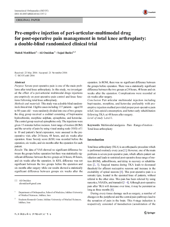 (PDF) Pre-emptive injection of peri-articular-multimodal drug for post ...