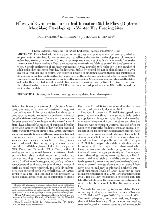 (PDF) Efficacy of Cyromazine to Control Immature Stable Flies (Diptera ...