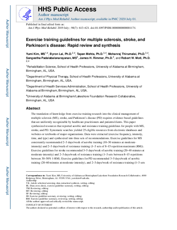 (PDF) Exercise Training Guidelines for Multiple Sclerosis, Stroke, and ...