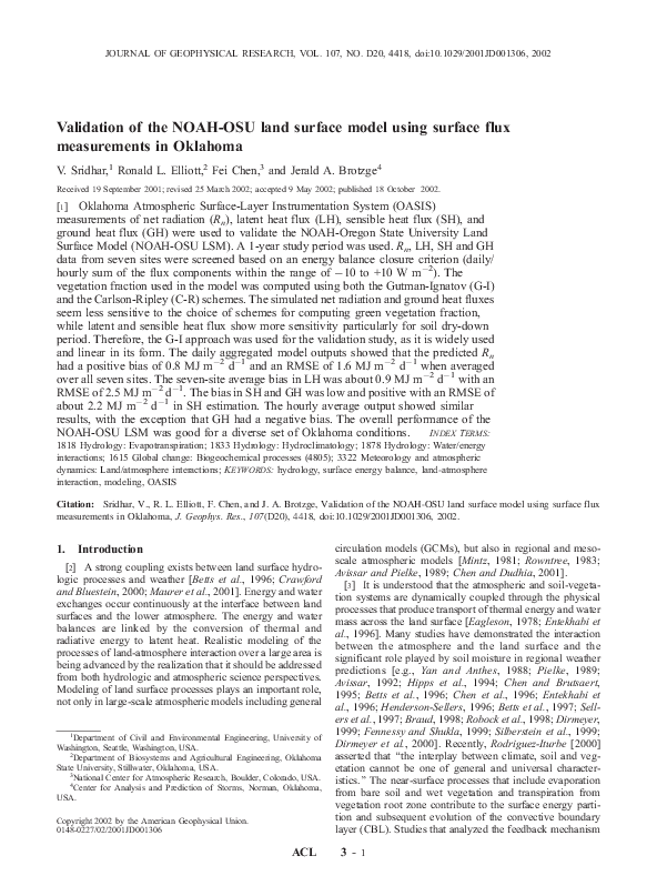 (PDF) Validation of the NOAH-OSU land surface model using surface flux ...