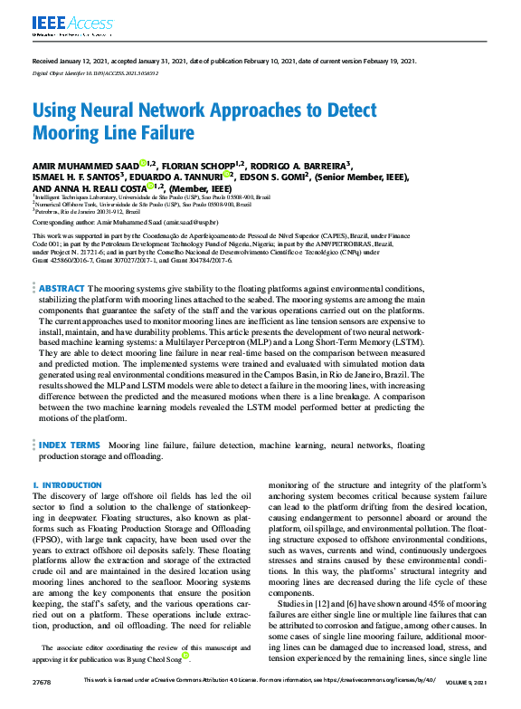 (PDF) Using Neural Network Approaches to Detect Mooring Line Failure