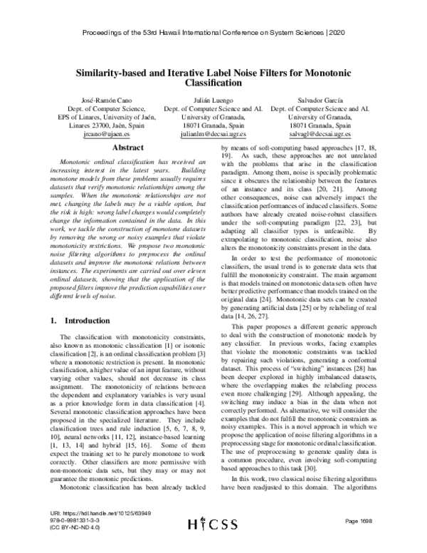 (PDF) Similarity-based and Iterative Label Noise Filters for Monotonic ...