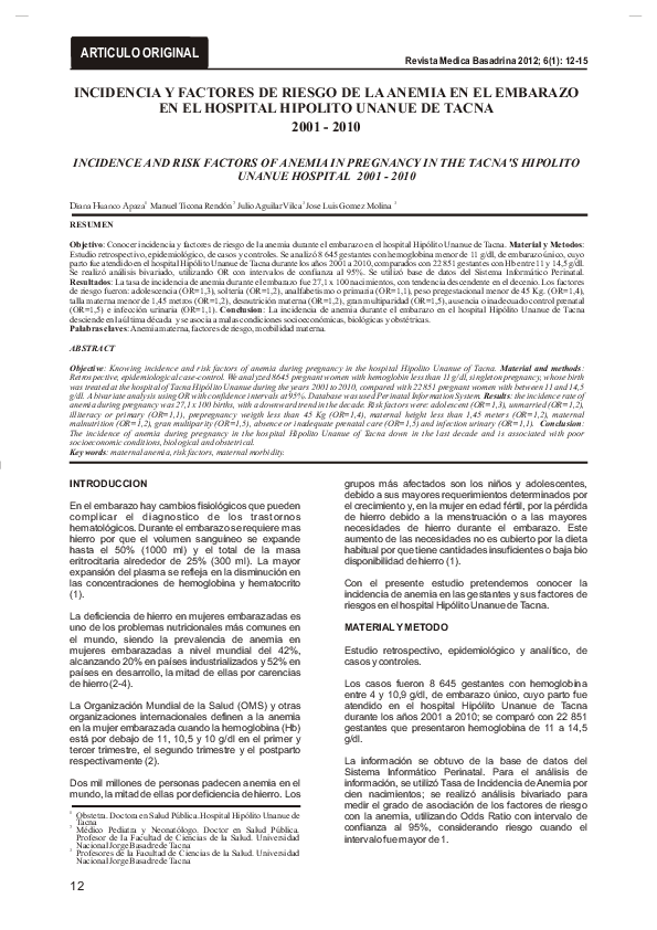 (PDF) Incidencia y Factores De Riesgo De La Anemia en El Embarazo en El ...