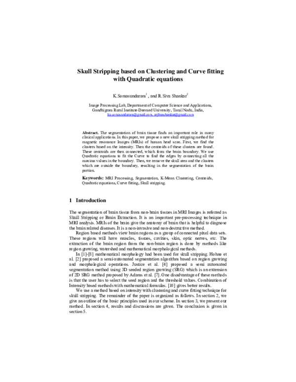 (PDF) Skull Stripping with Clustering and Curves