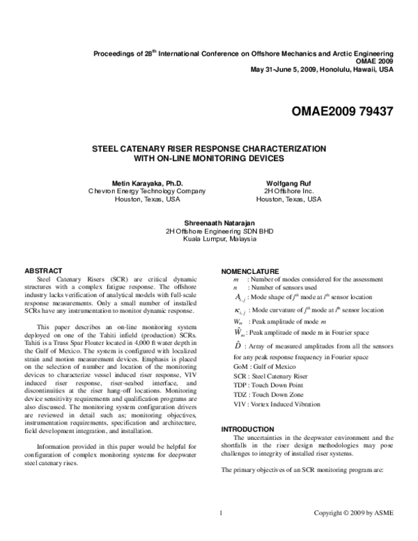 (PDF) Steel Catenary Riser Response Characterization With On-Line ...
