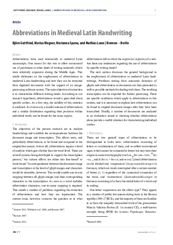 (PDF) Abbreviations in Medieval Latin Handwriting
