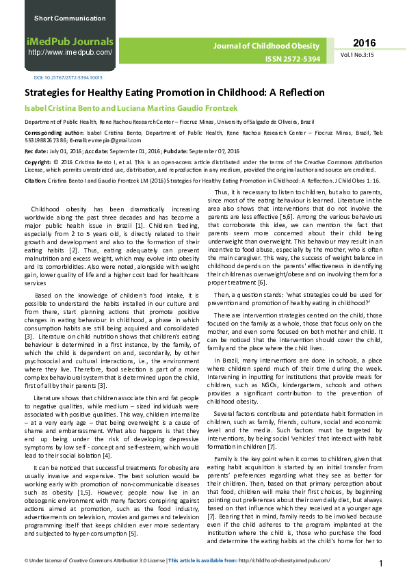 (PDF) Strategies for Healthy Eating Promotion in Childhood: A Reflection