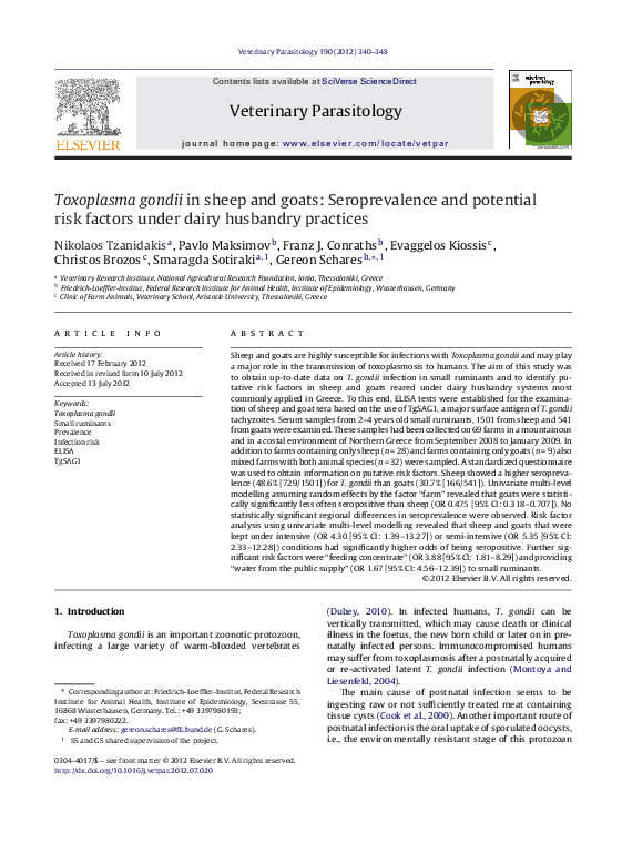 (PDF) Toxoplasma gondii in sheep and goats: Seroprevalence and ...