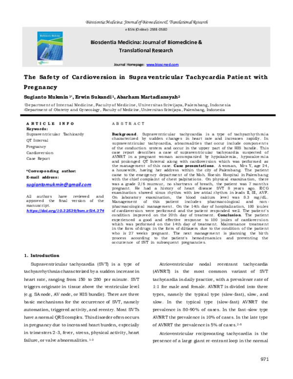 (PDF) The Safety of Cardioversion in Supra Ventricular Tachycardia ...