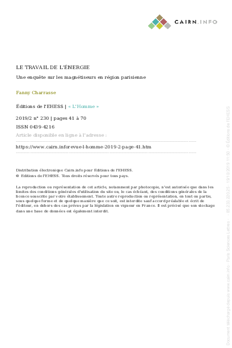 (PDF) Le travail de l’énergie. Une enquête sur les magnétiseurs en ...