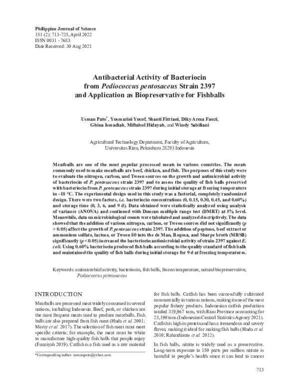 Pdf Antibacterial Activity Of Bacteriocin From Pediococcus