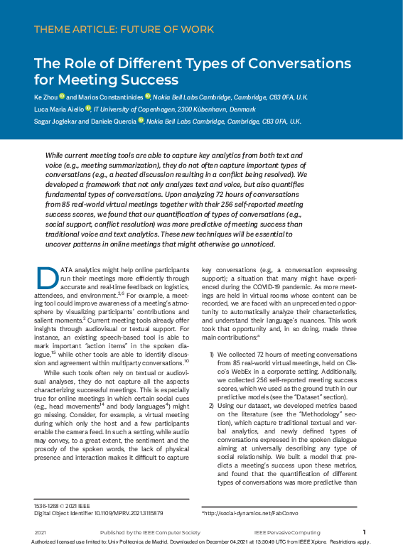 (PDF) The Role of Different Types of Conversations for Meeting Success