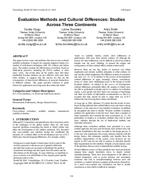 (PDF) Evaluation methods and cultural differences