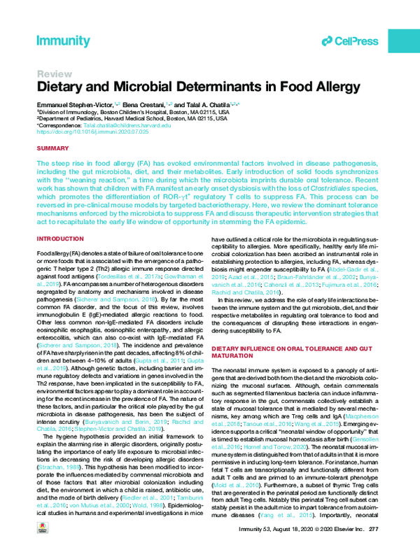 (PDF) Dietary and Microbial Determinants in Food Allergy