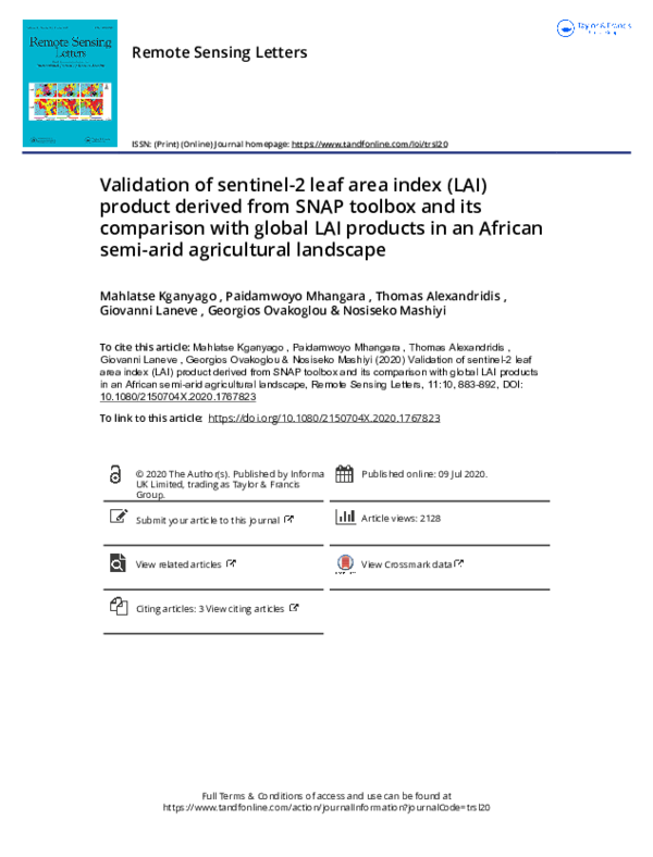 Pdf Validation Of Sentinel 2 Leaf Area Index Lai Product Derived From Snap Toolbox And Its
