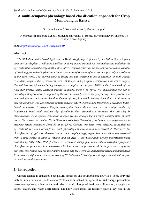 (PDF) A multi-temporal phenology based classification approach for Crop Monitoring in Kenya