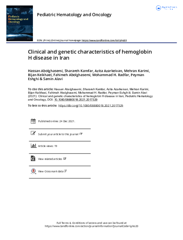 (PDF) Clinical and genetic characteristics of hemoglobin H disease in Iran.