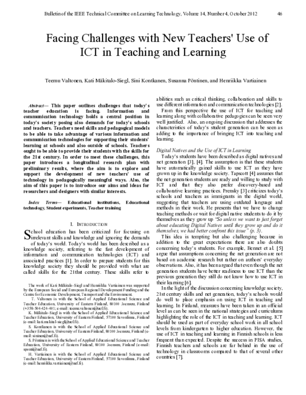 (PDF) Facing Challenges with New Teachers' Use of ICT in Teaching and ...