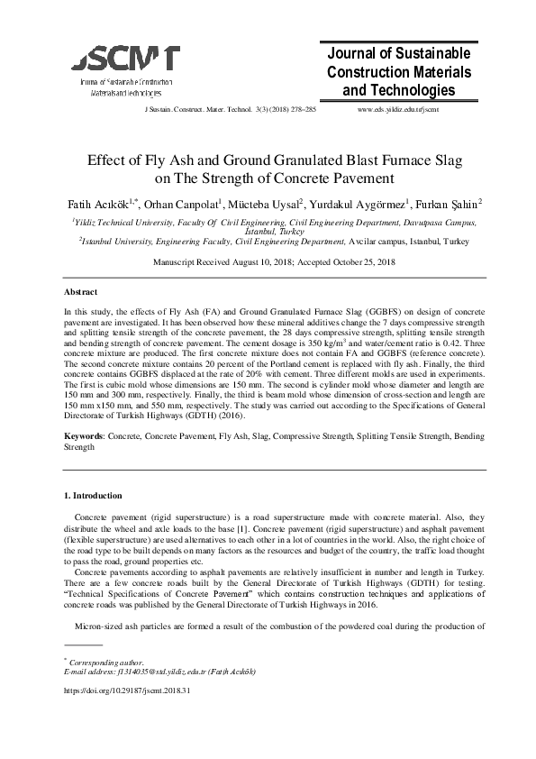 (PDF) Effect of Fly Ash and Ground Granulated Blast Furnace Slag on The ...