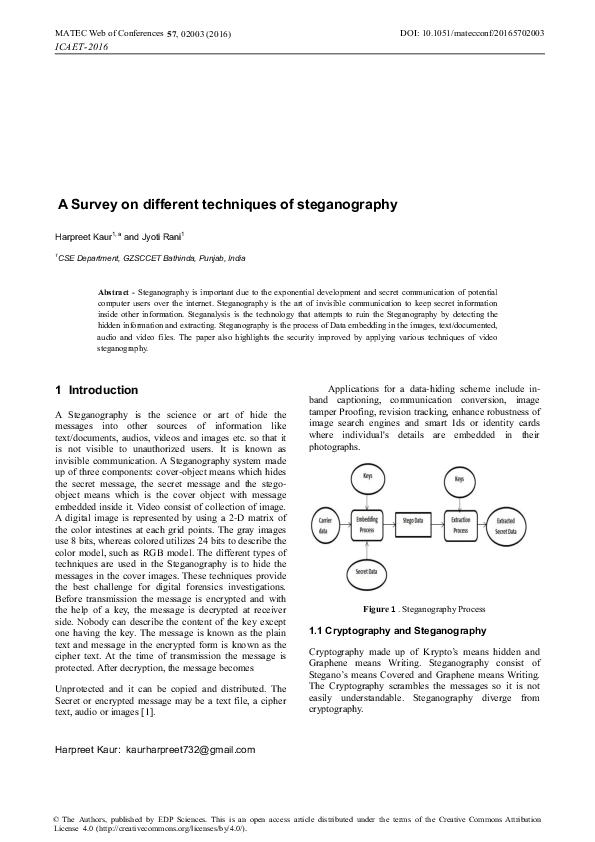 (PDF) A Survey on different techniques of steganography