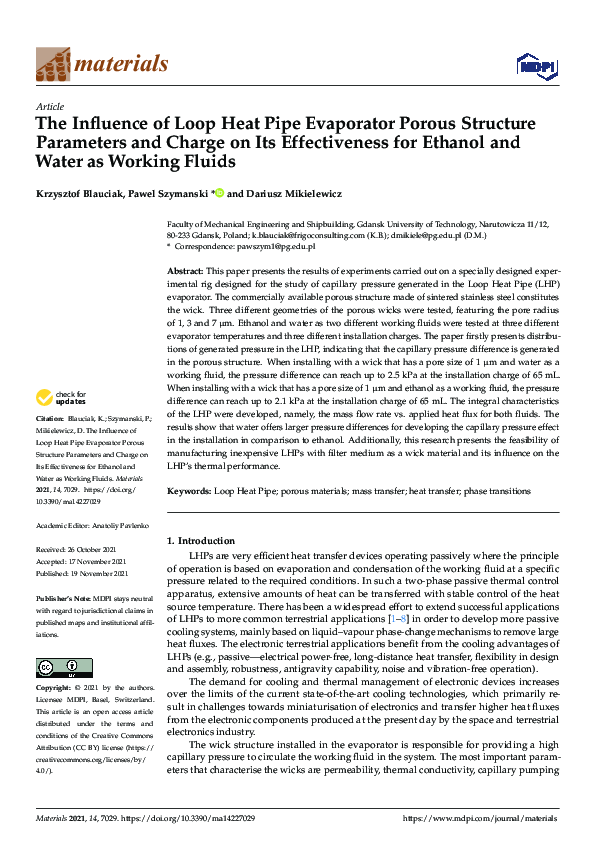 (PDF) The Influence of Loop Heat Pipe Evaporator Porous Structure Parameters and Charge on Its ...