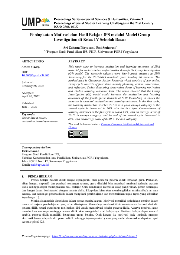 (PDF) Peningkatan Motivasi dan Hasil Belajar IPS melalui Model Group Investigation di Kelas IV ...