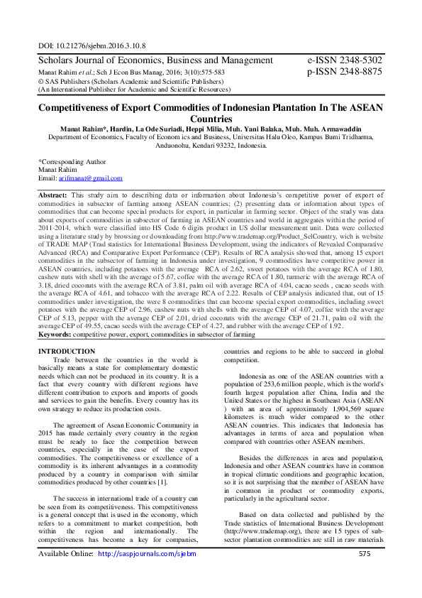 (PDF) Competitiveness of Export Commodities of Indonesian Plantation In ...