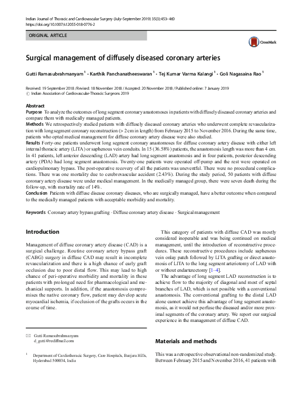 (PDF) Surgical management of diffusely diseased coronary arteries