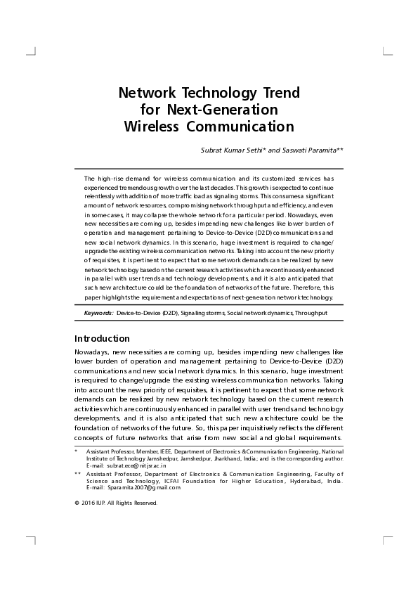 (PDF) Network Technology Trend for Next-Generation Wireless Communication