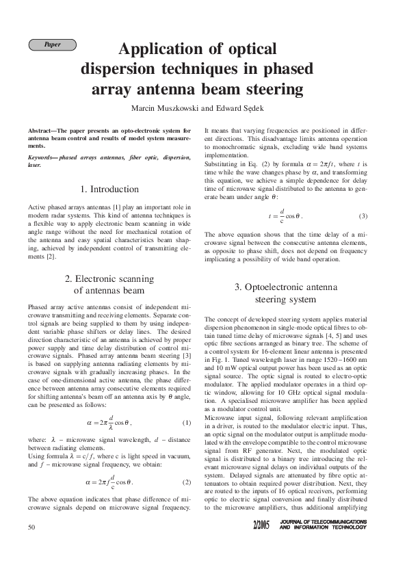 (PDF) Application of optical dispersion techniques in phased array antenna beam steering