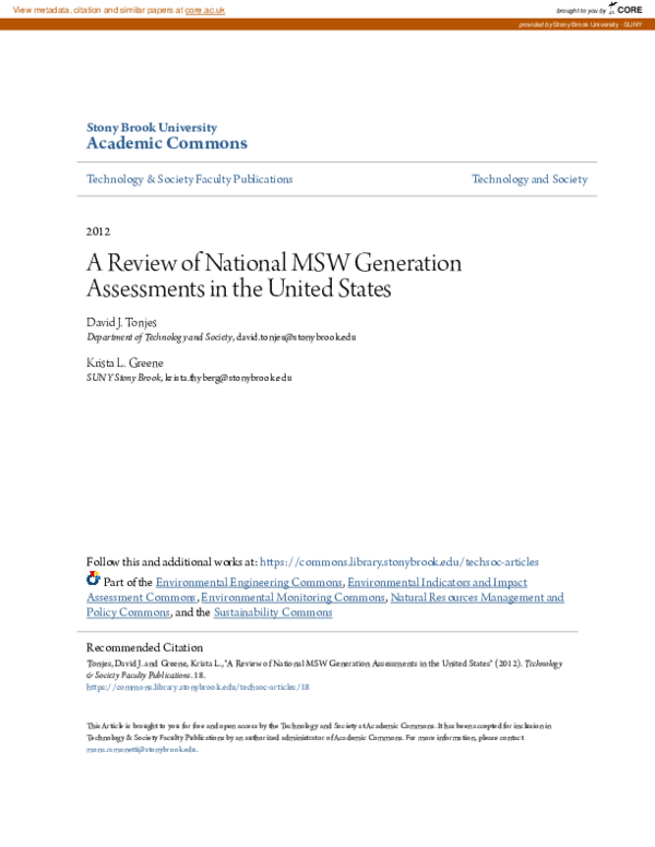 (PDF) A Review of National MSW Generation Assessments in the United States