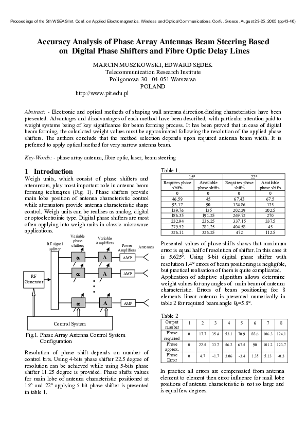 (PDF) Accuracy Analysis of Phase Array Antennas Beam Steering Based on Digital Phase Shifters ...