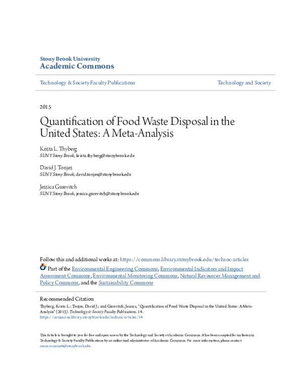 (PDF) Quantification of Food Waste Disposal in the United States: A ...