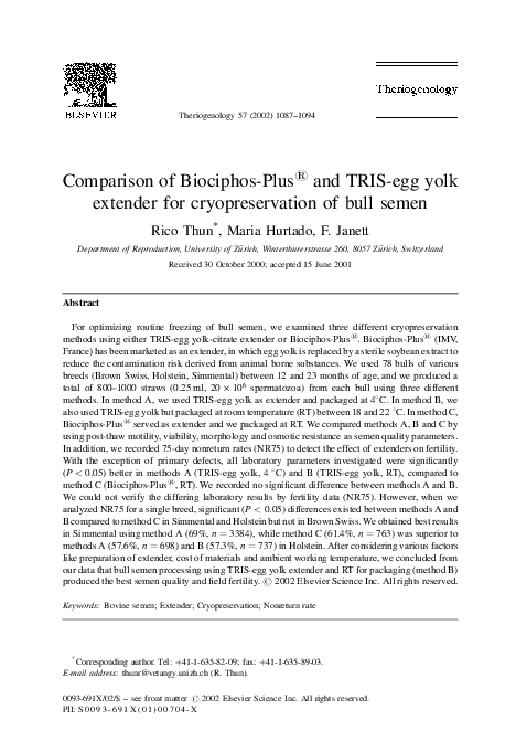 (PDF) Comparison of Biociphos-Plus® and TRIS-egg yolk extender for ...