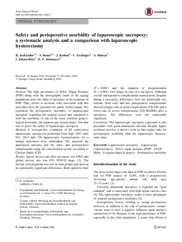 (PDF) Safety and perioperative morbidity of laparoscopic sacropexy: a ...