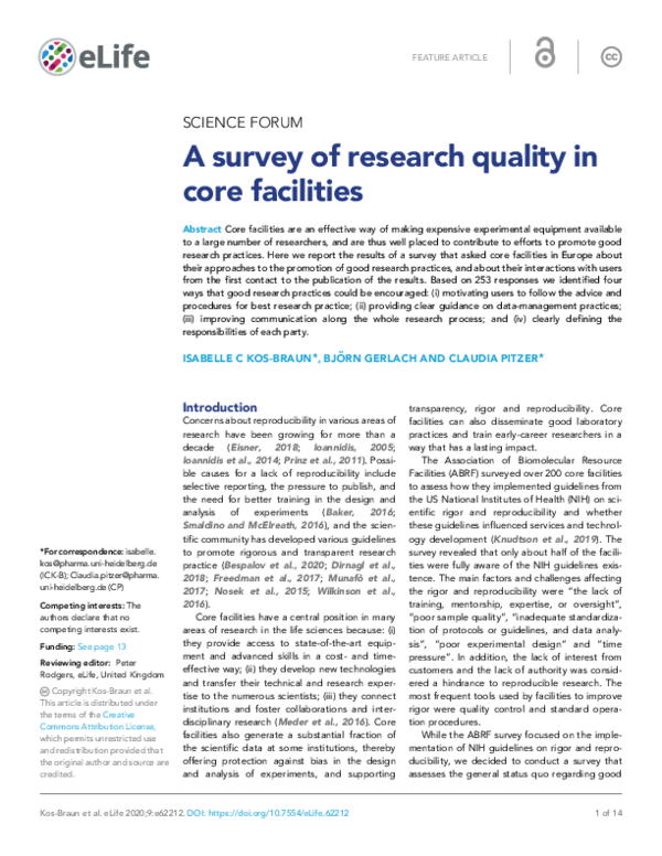 (PDF) A survey of research quality in core facilities
