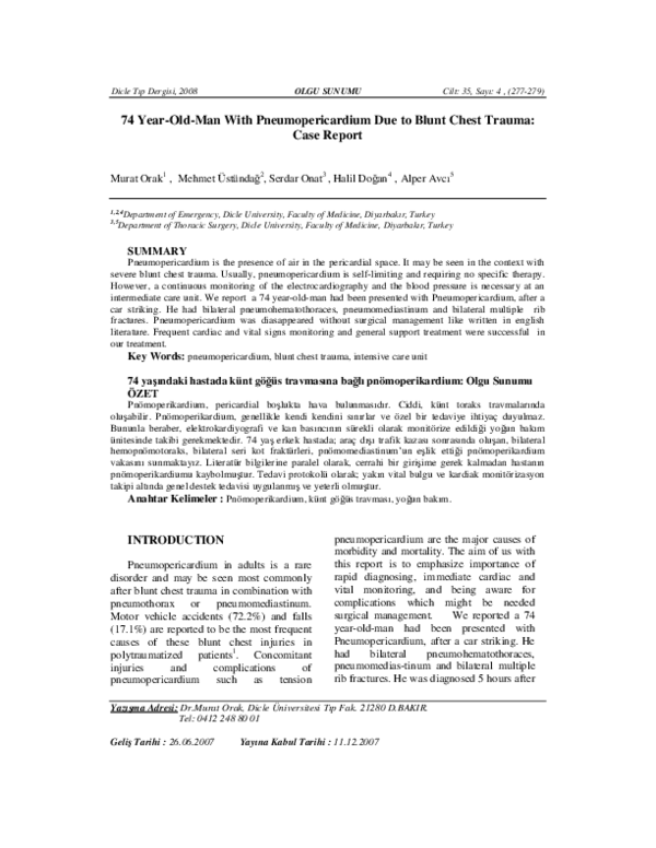 (PDF) 74 Year-Old-Man With Pneumopericardium Due to Blunt Chest Trauma ...