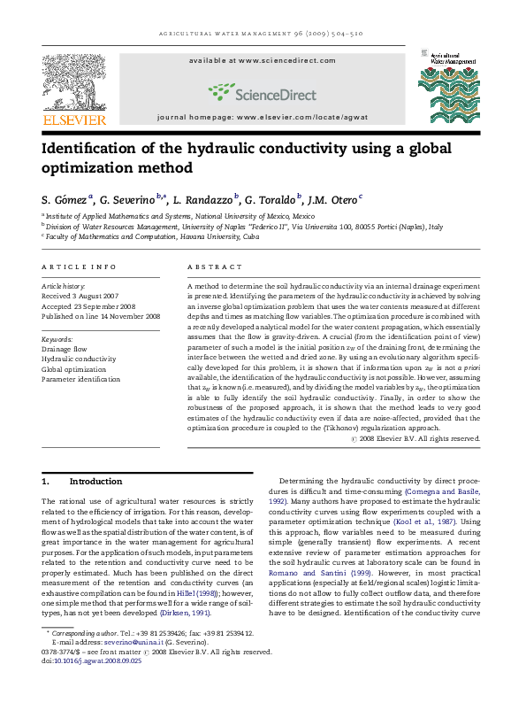 (PDF) Identification of the hydraulic conductivity using a global ...