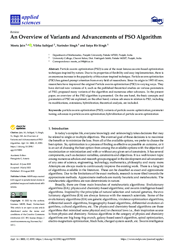 Pdf An Overview Of Variants And Advancements Of Pso Algorithm